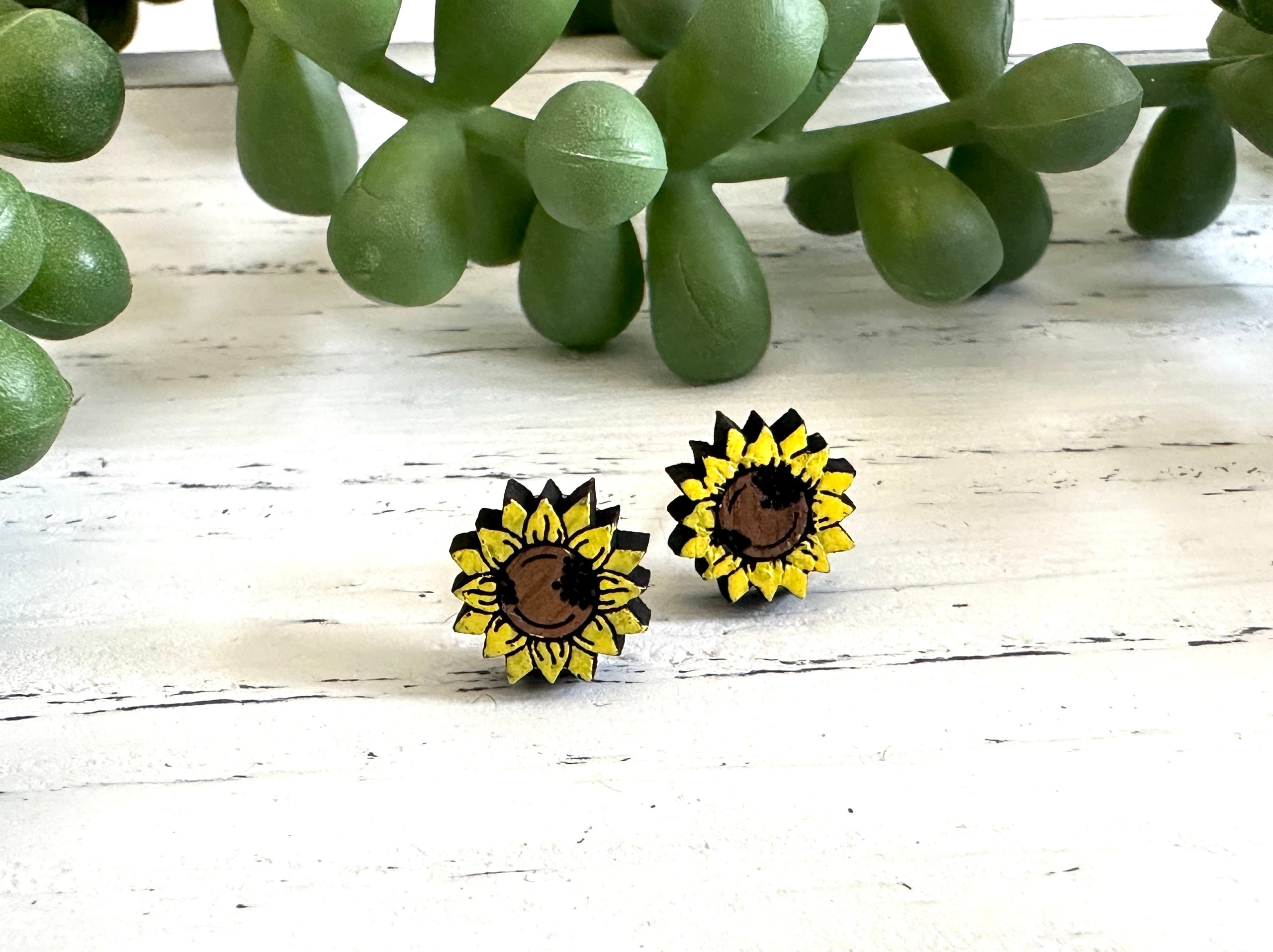 Sunflower Wood Studs | The Poppy Peach, LLC